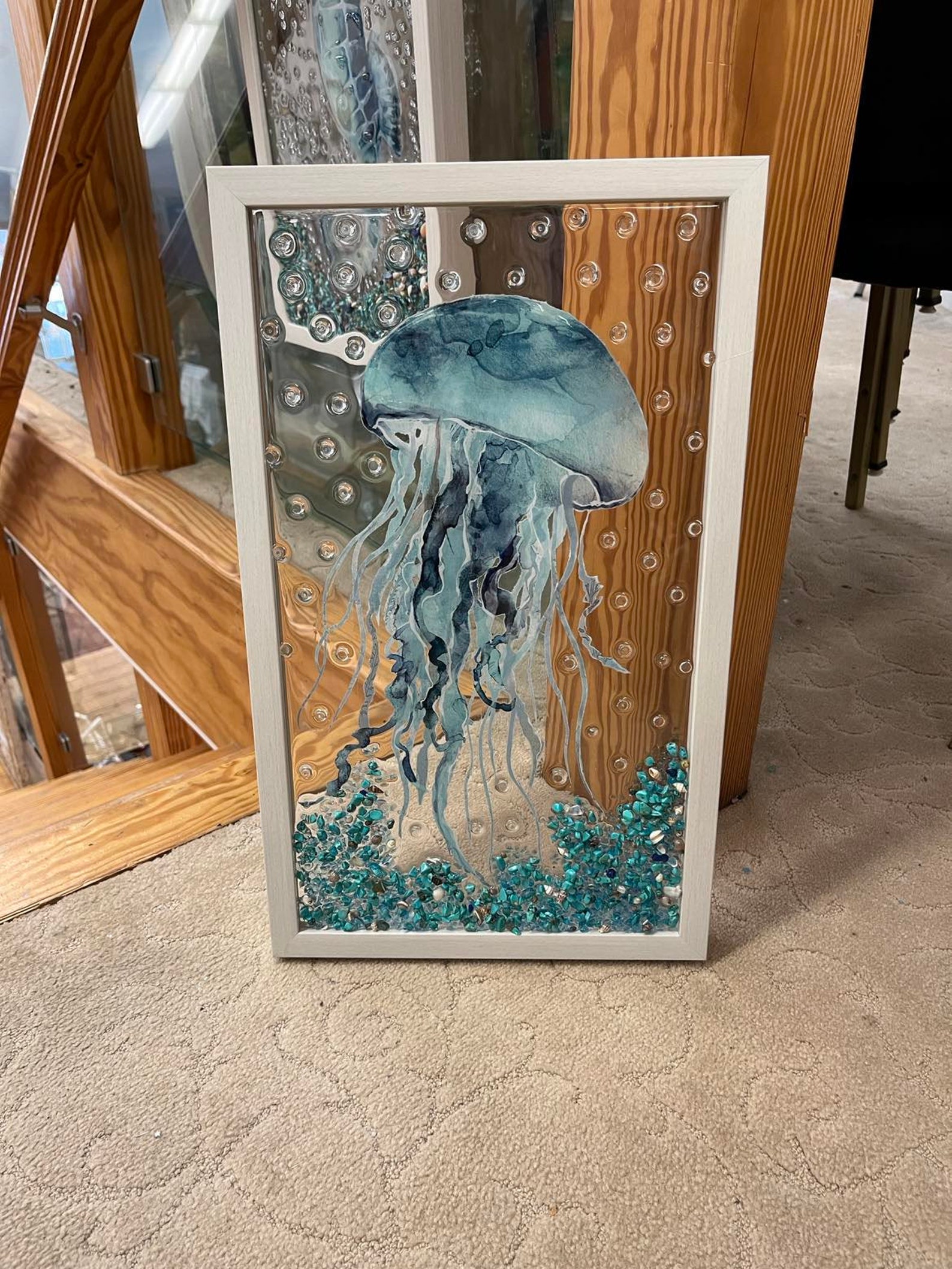 Jellyfish Glass Window, Art, Ocean, Beach, Chunky Glass, Outer Banks ...