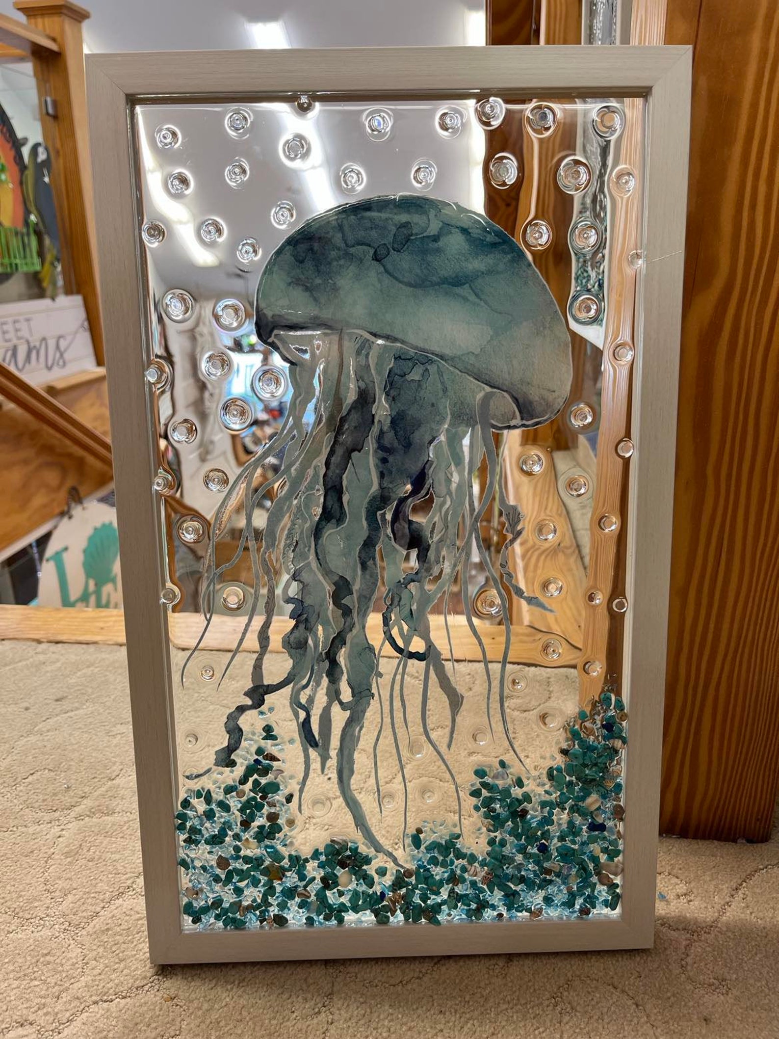 Jellyfish Glass Window, Art, Ocean, Beach, Chunky Glass, Outer Banks ...