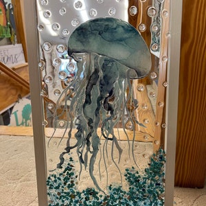 Jellyfish Glass Window, Art, Ocean, Beach, Chunky Glass, Outer Banks ...