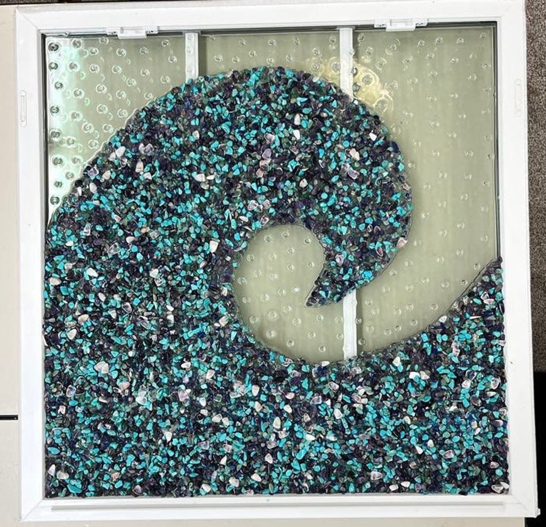 Ocean Wave Decor, Mixed Gemstone, Beach Suncatcher Window, Outer Banks ...