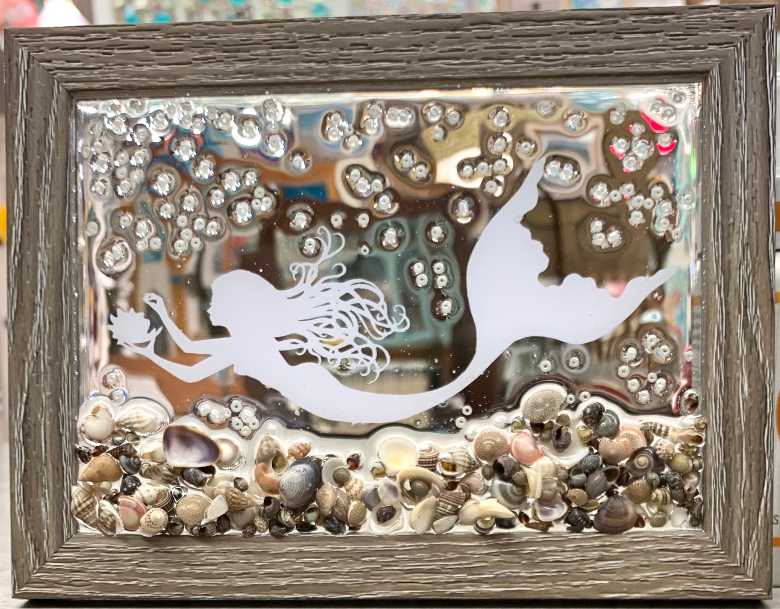 Mermaid Window Glass Art Framed Beach Art Shell Art Beach - Etsy