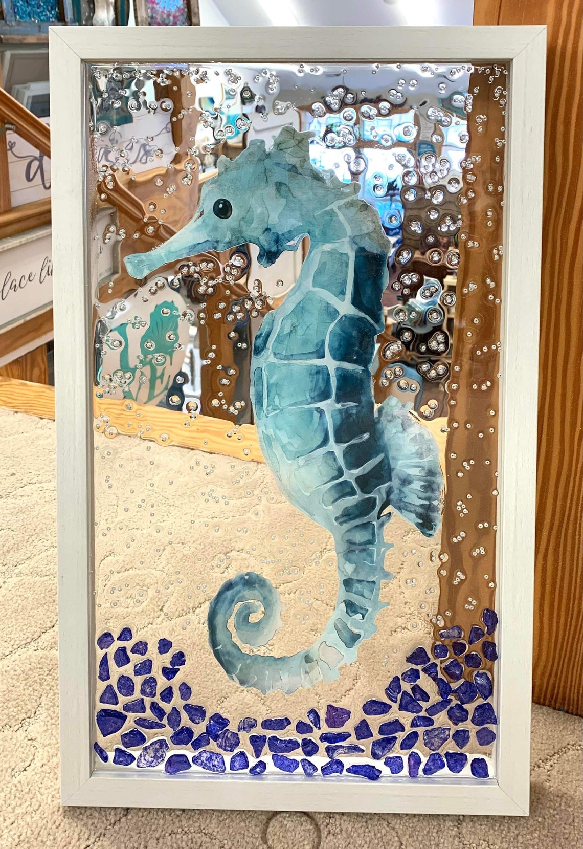 Seahorse Glass Window Art Ocean Beach Chunky Glass Outer - Etsy