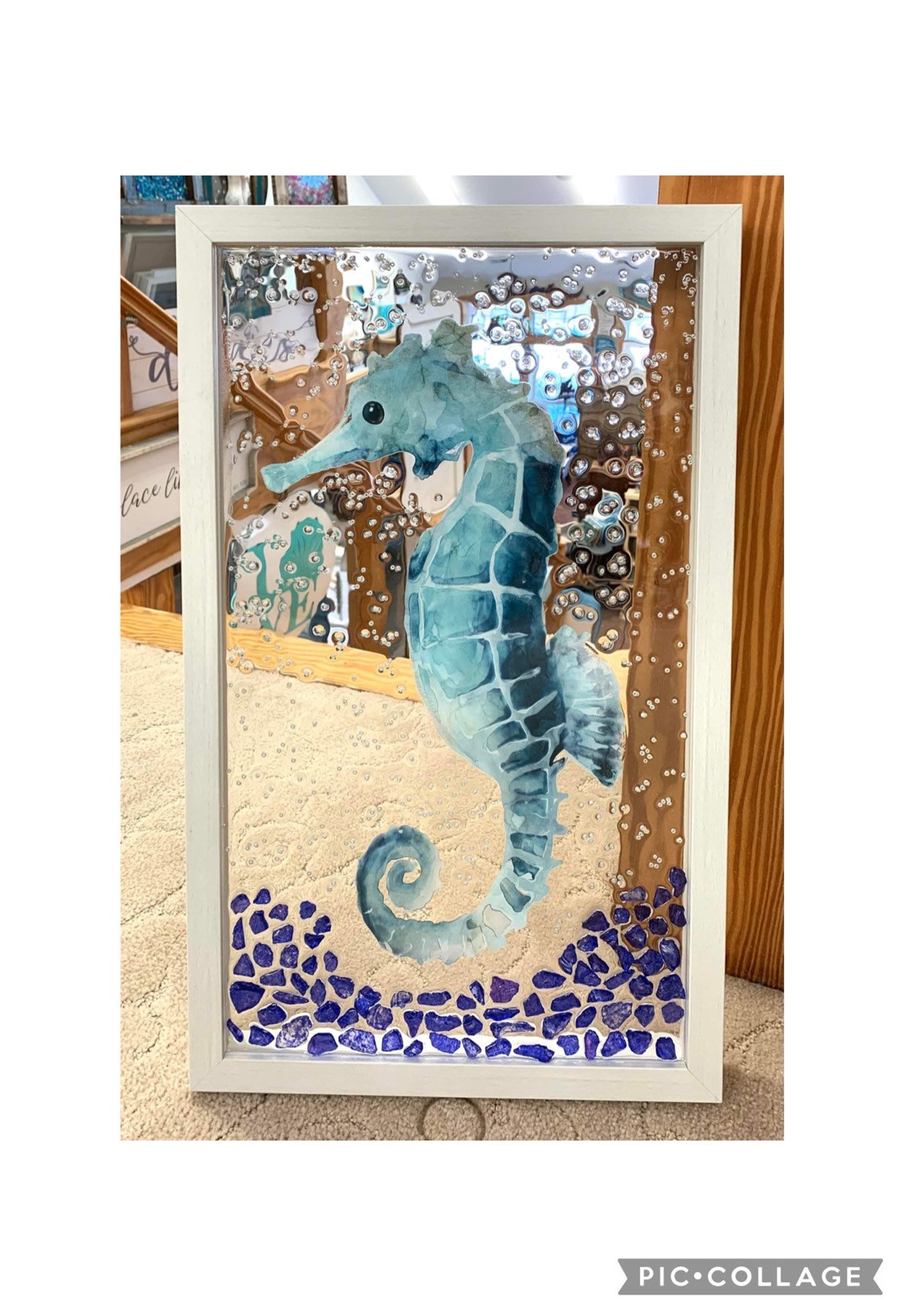 Seahorse Glass Window Art Ocean Beach Chunky Glass Outer - Etsy
