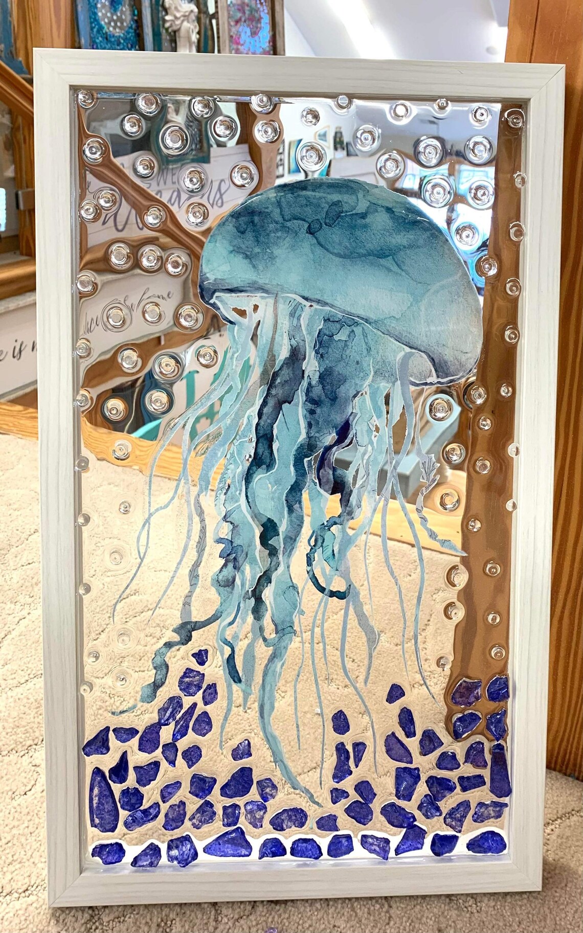 Jellyfish Glass Window Art Ocean Beach Chunky Glass Outer - Etsy