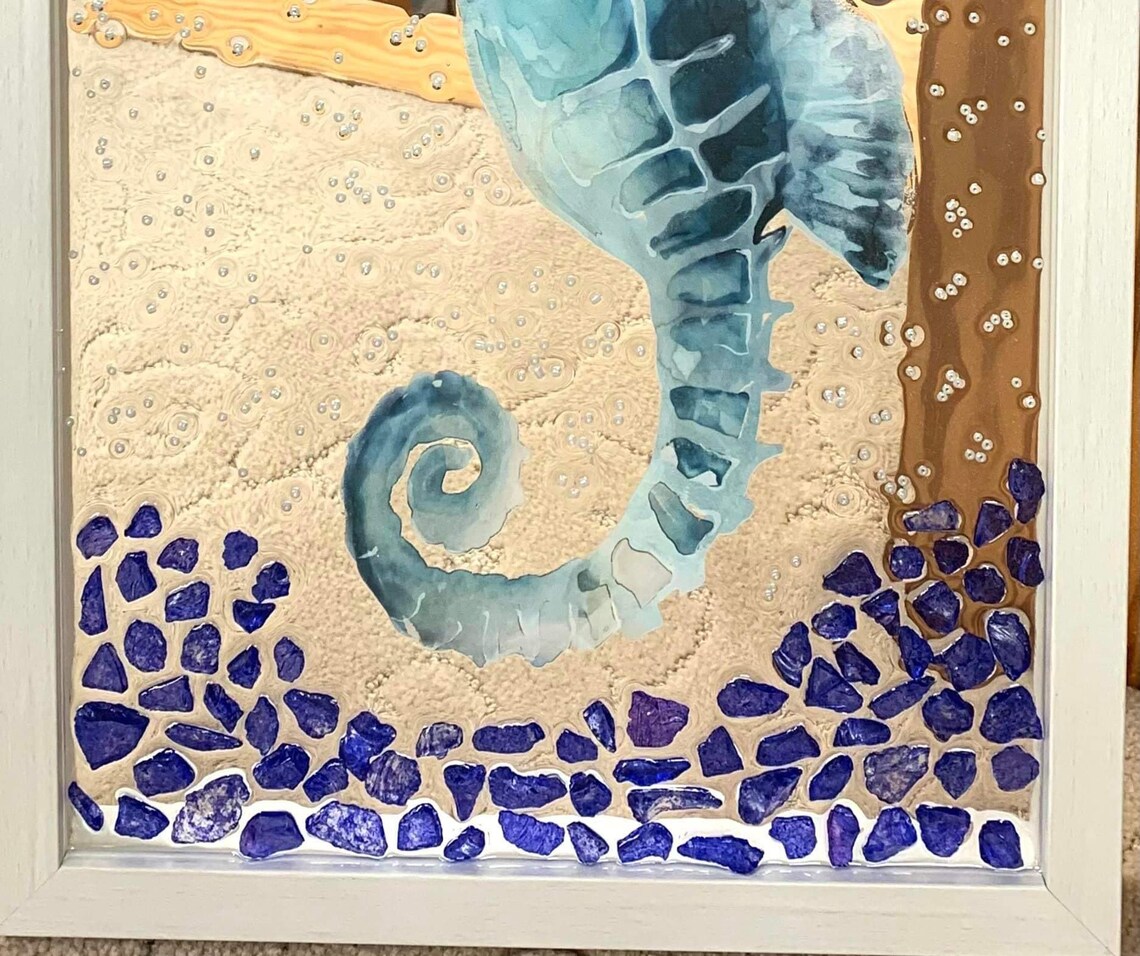 Seahorse Glass Window Art Ocean Beach Chunky Glass Outer - Etsy