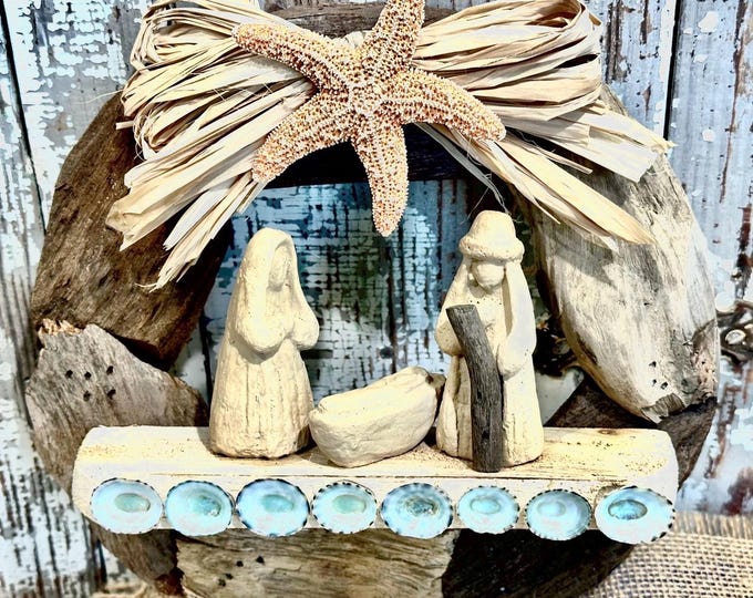 Nativity Driftwood Seashells Small Manger Mini Nativity - Etsy