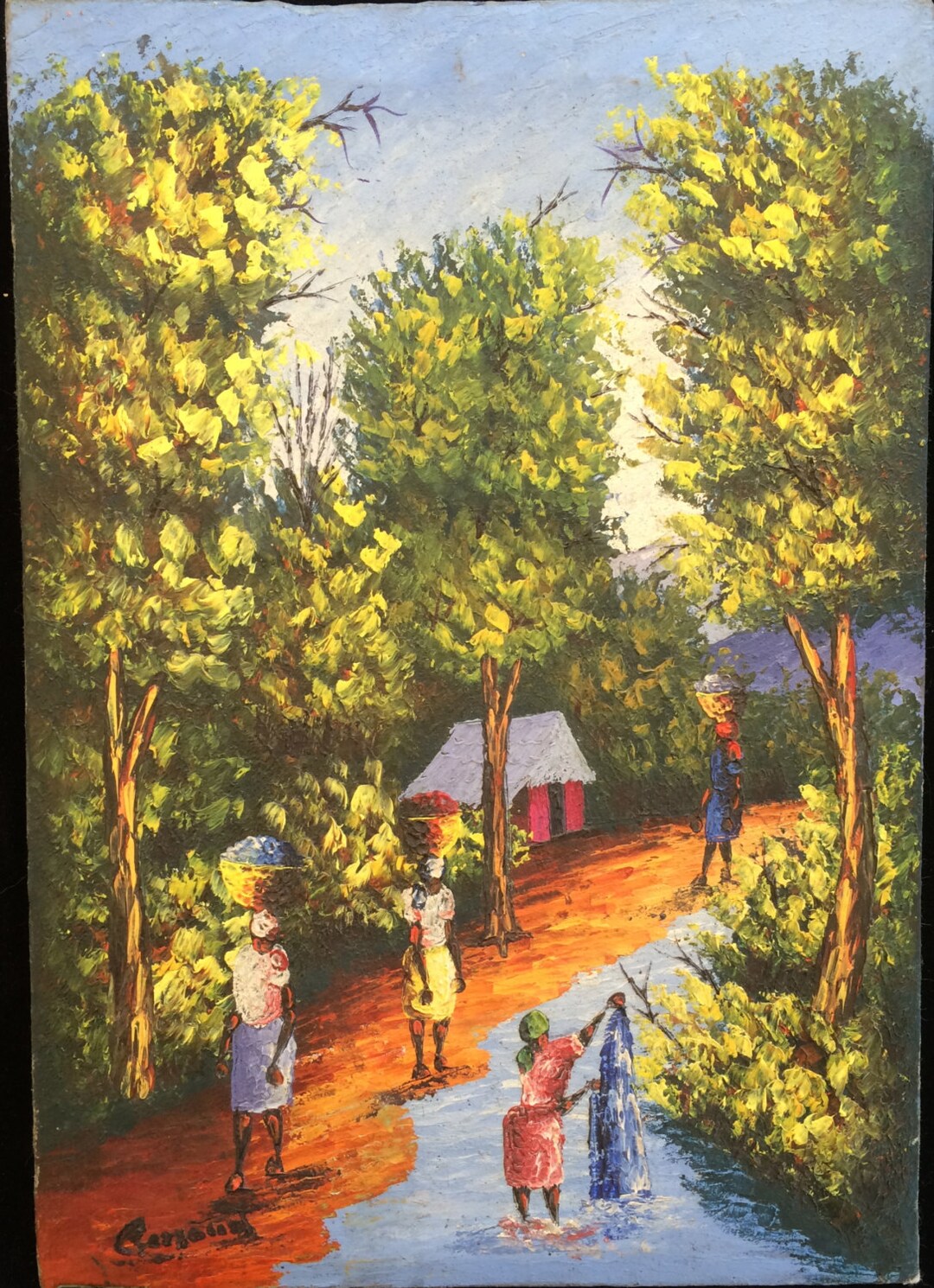Haitian Village Washer Women, Signed (in the Style of Ludovic J ...