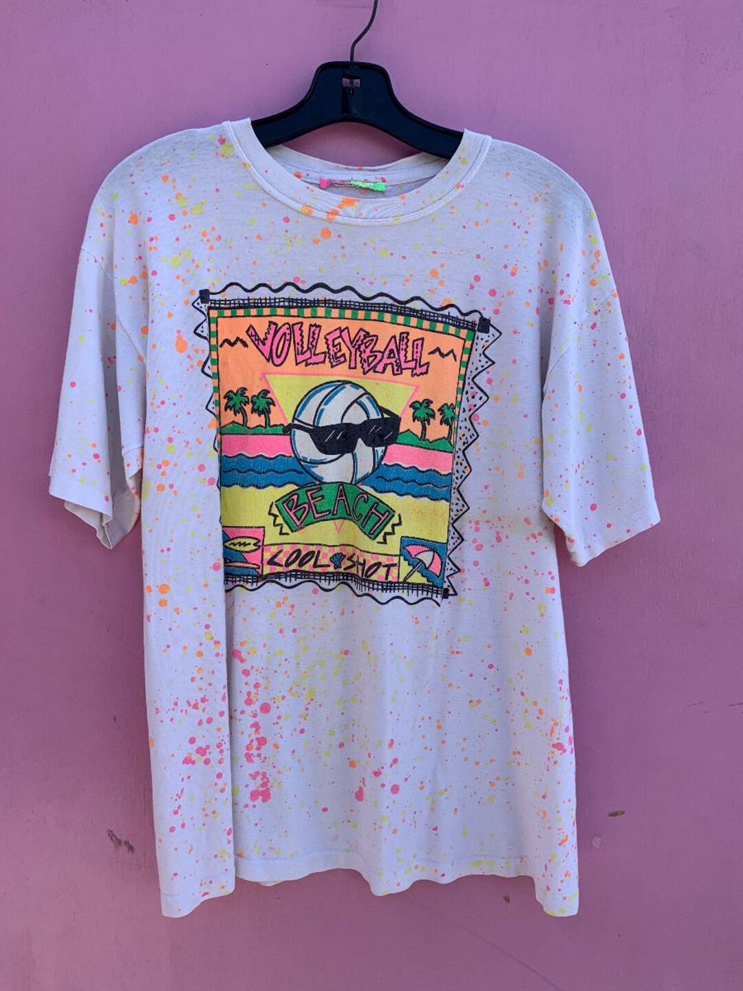 80s Neon Splatter Volleyball Graphic T-shirt - Single Stitch - Etsy