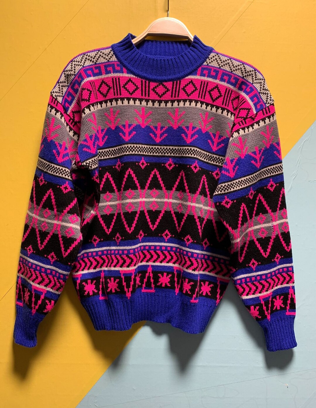 Rad 1990s Neon Aztec Pattern Knit Ski Sweater - Etsy