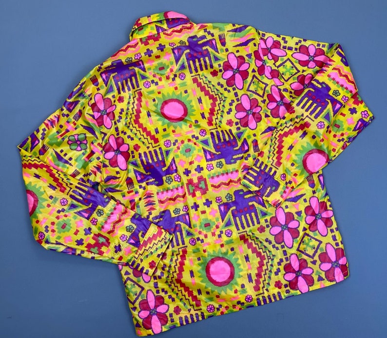 Rare 1970s Neon Psychedelic Print Nylon Long Sleeve Button Down Shirt ...