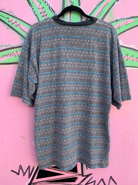 1990s Made In Usa Op Faded Geometric Graphic Ringer T… - Gem