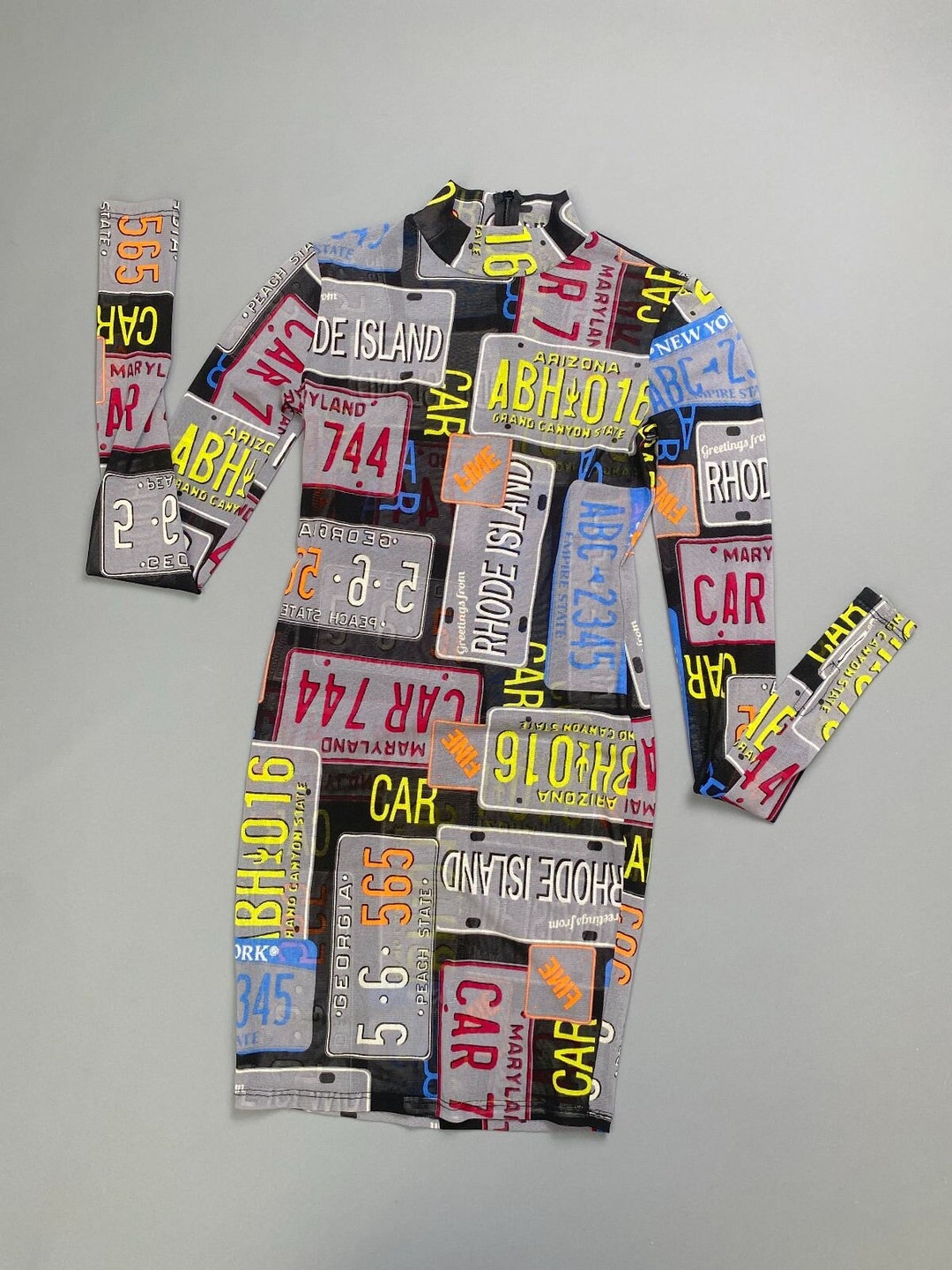 KILLER! 1990S | Y2K Allover License Plate Print Long Sleeve Mesh ...