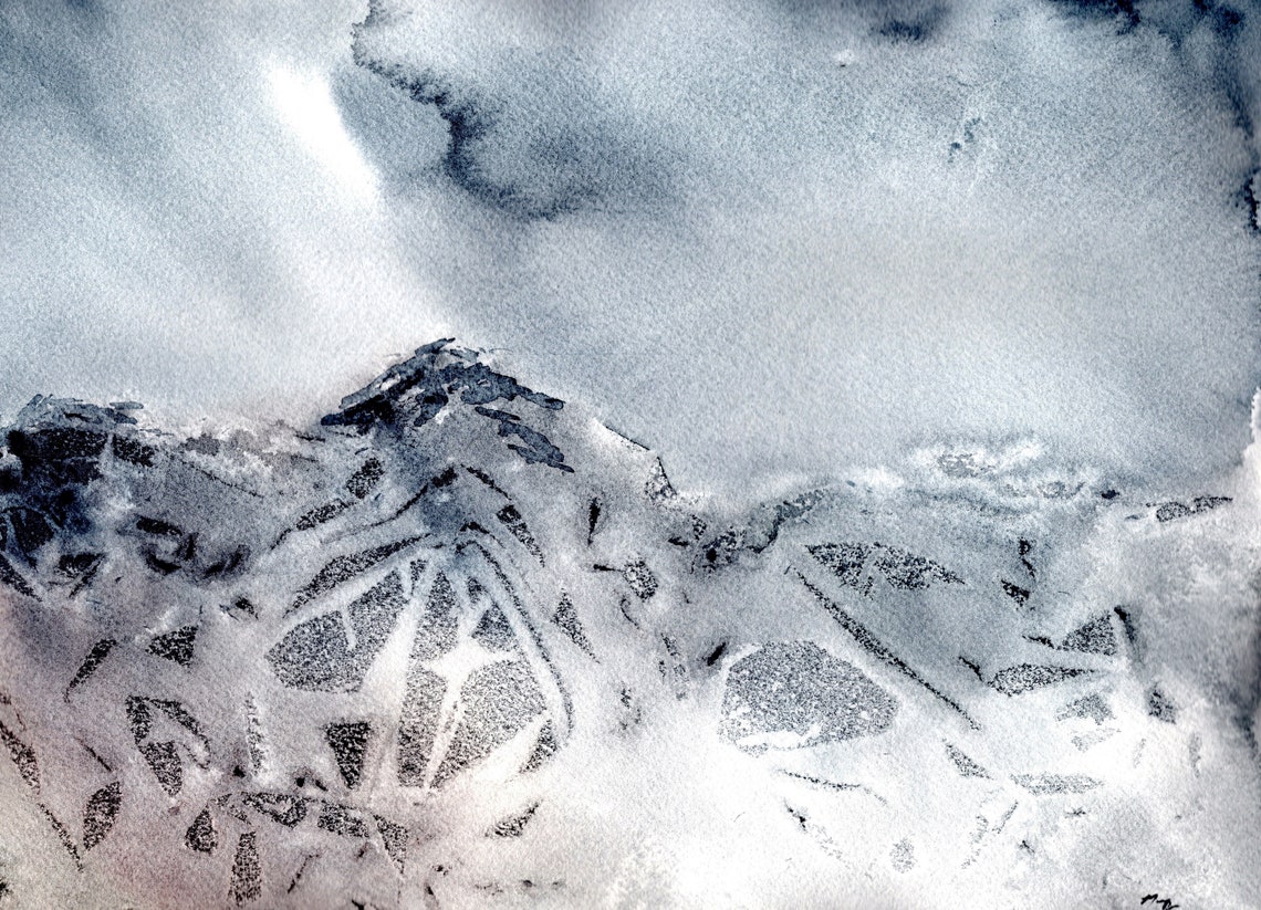 Abstract Snowy Mountain Landscape Watercolor Painting - Print - Etsy