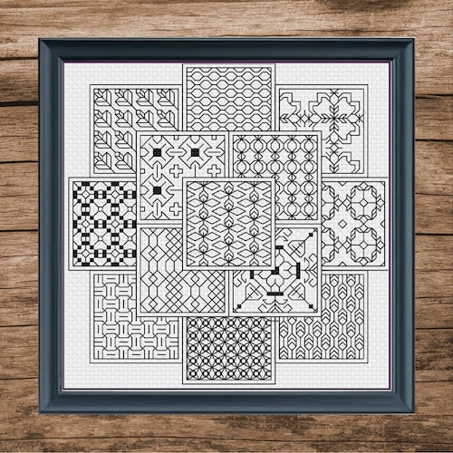 Blackwork Squares Floral Cross Stitch Pattern - Etsy
