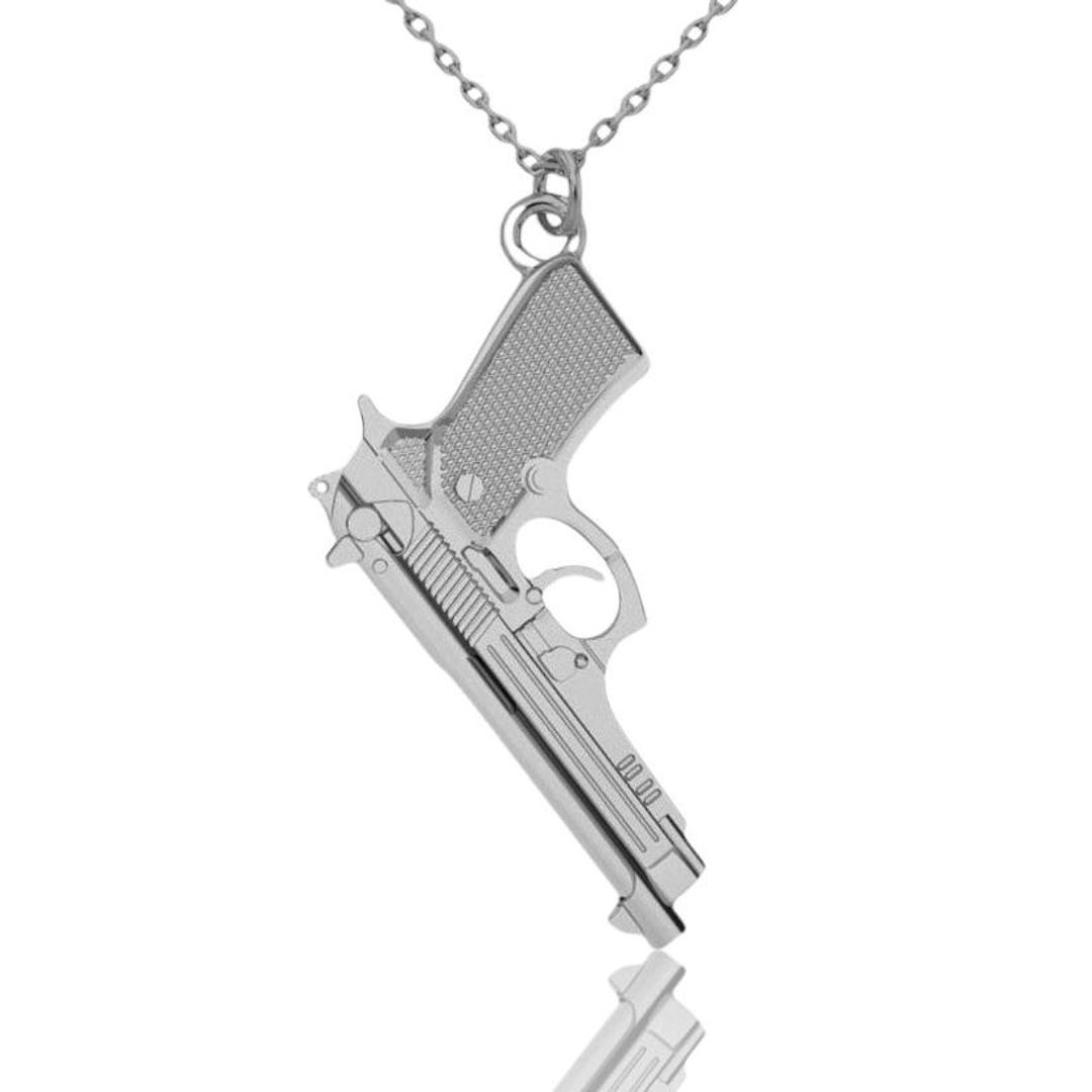 Solid 925 Sterling Silver Gun Pistol Pendant, Handgun Charm, Weapon ...