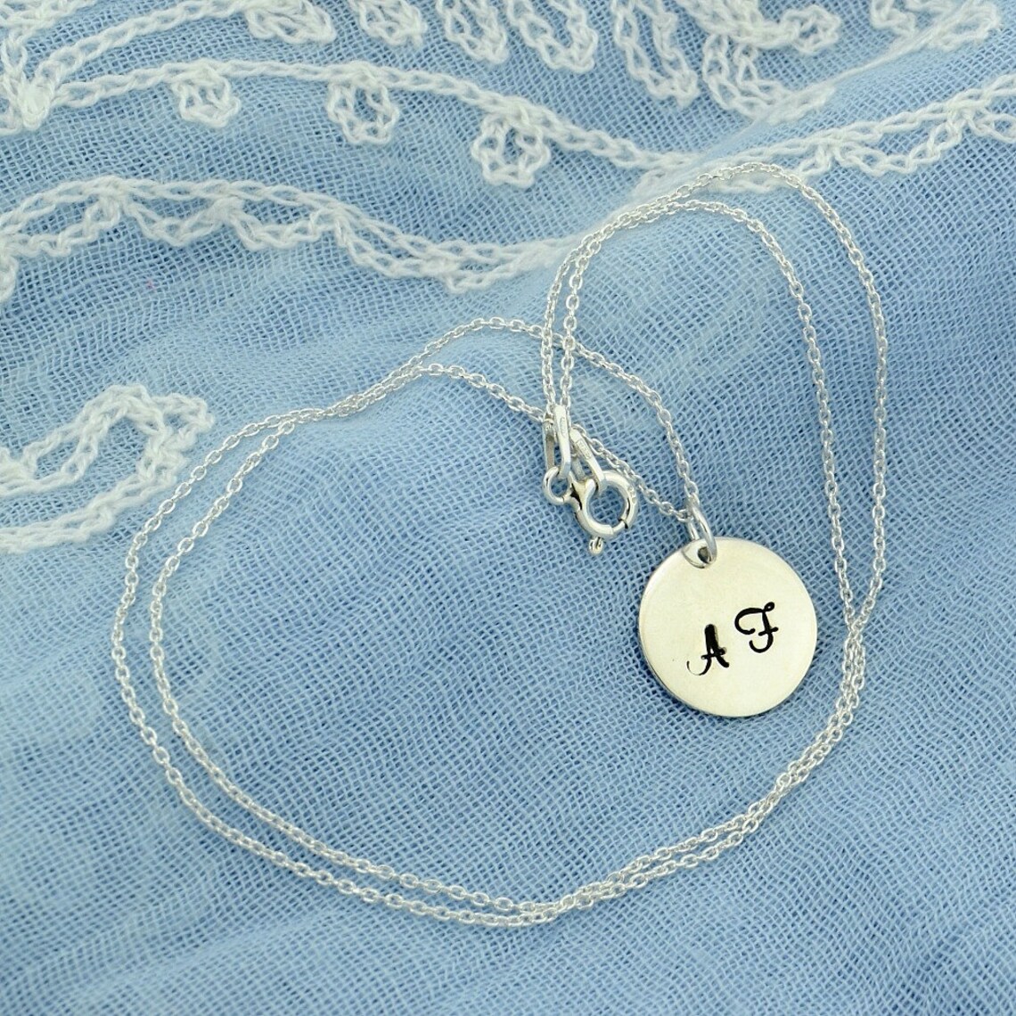 Personalized Two Letters Disc 925 Sterling Silver Hand Stamped Initial ...