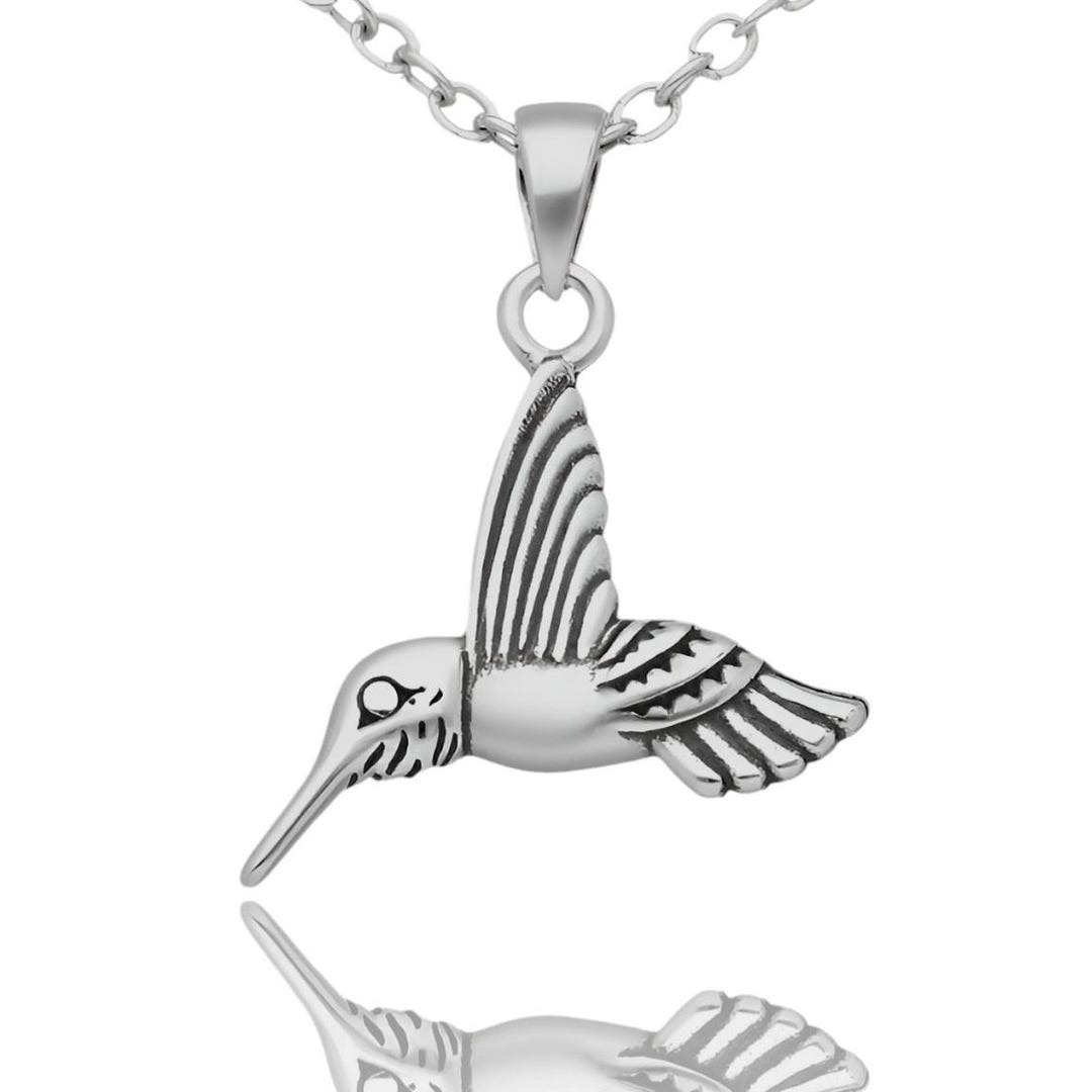 Sterling Silver Hummingbird Pendant Necklace: Bird Charm, Gift Box - Etsy