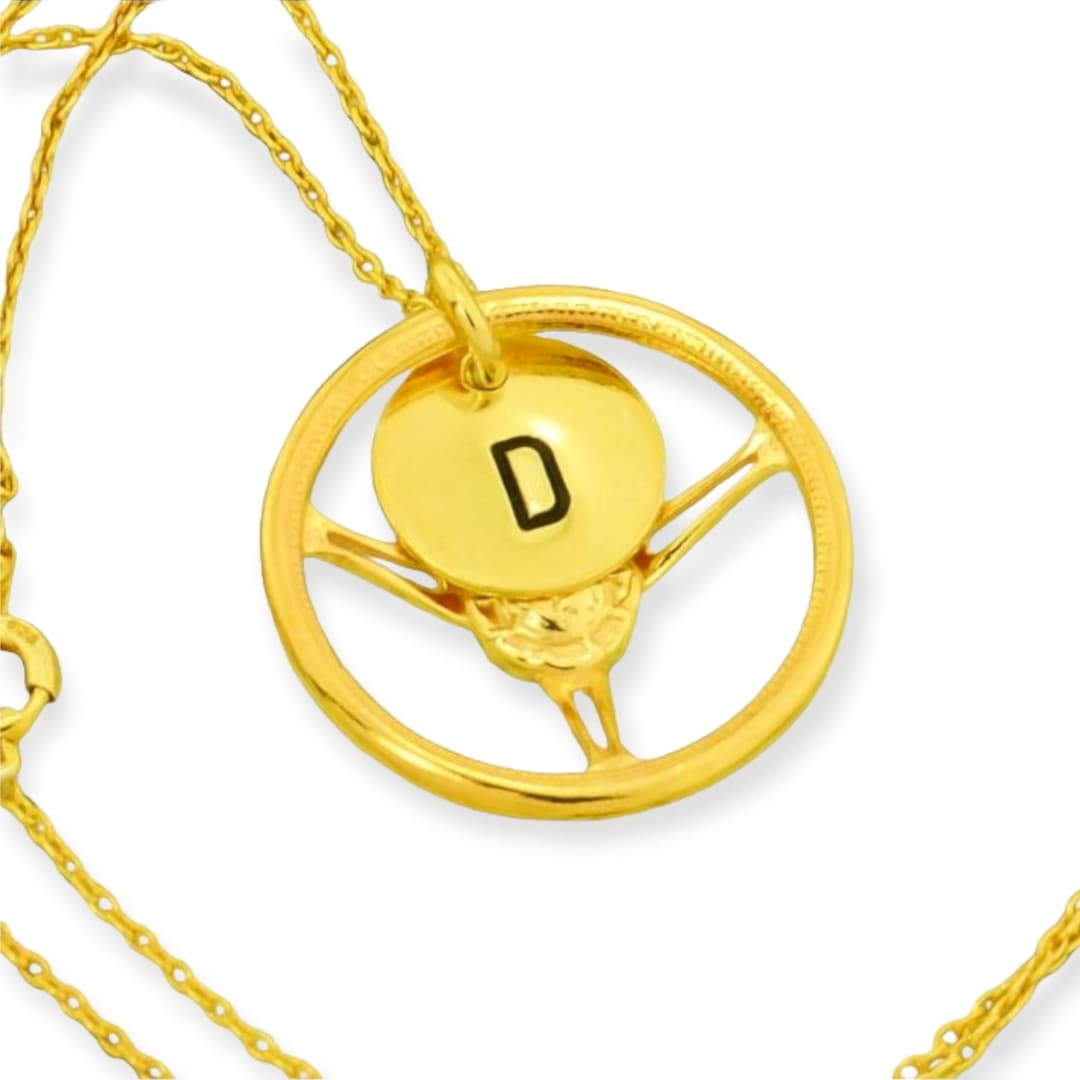 Gold Filled Steering Wheel Necklace: Personalized Initial Charm - Etsy