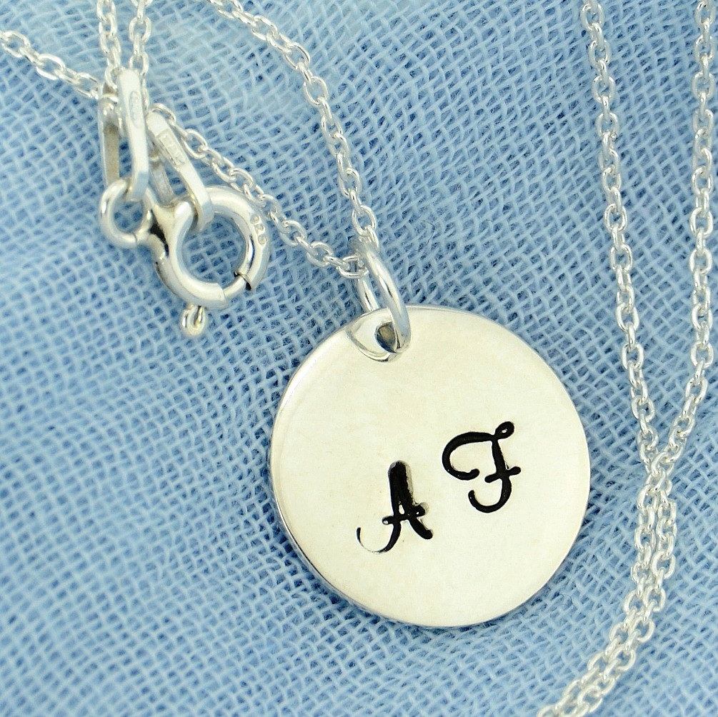 Personalized Two Letters Disc 925 Sterling Silver Hand Stamped Initial ...