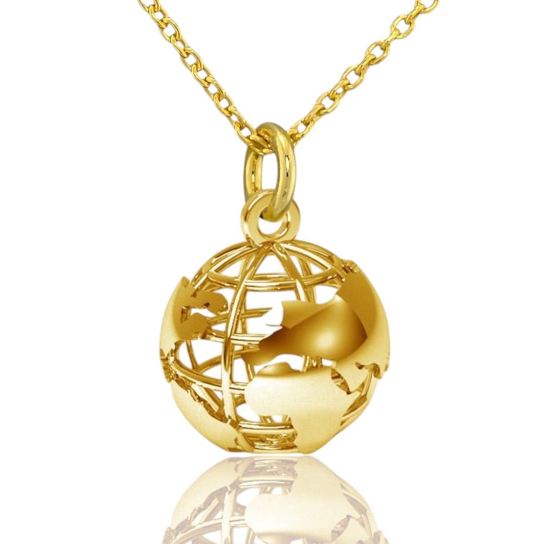 Globe Earth Pendant Gold Plated 925 Sterling Silver, World Globe Charm ...
