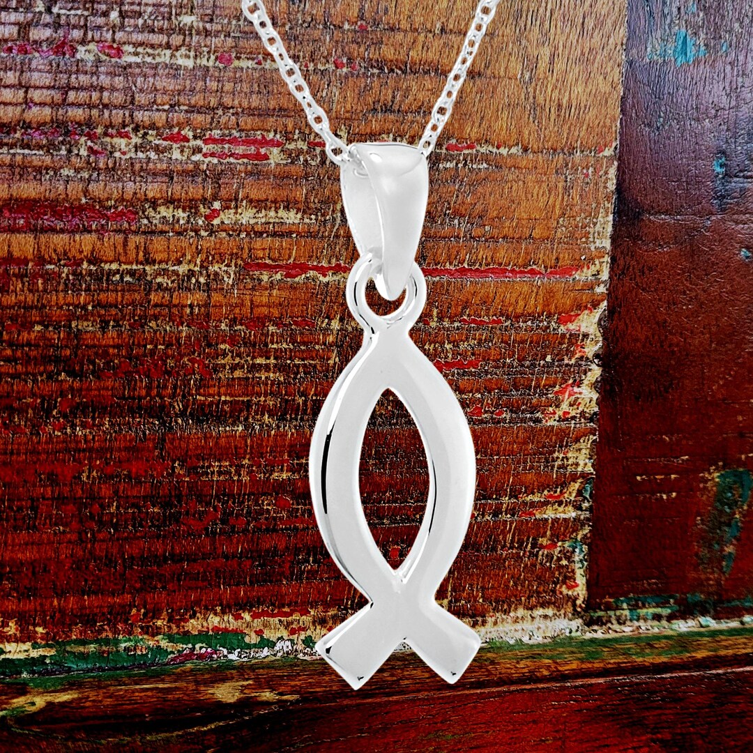 925 Sterling Silver Jesus Ichthus Pendant, Ichthys Christian Vertical ...