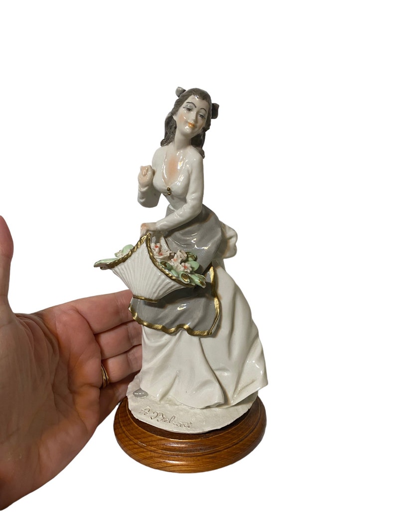 Vintage A Belcari Woman With Flowers Figurine Signed - Etsy