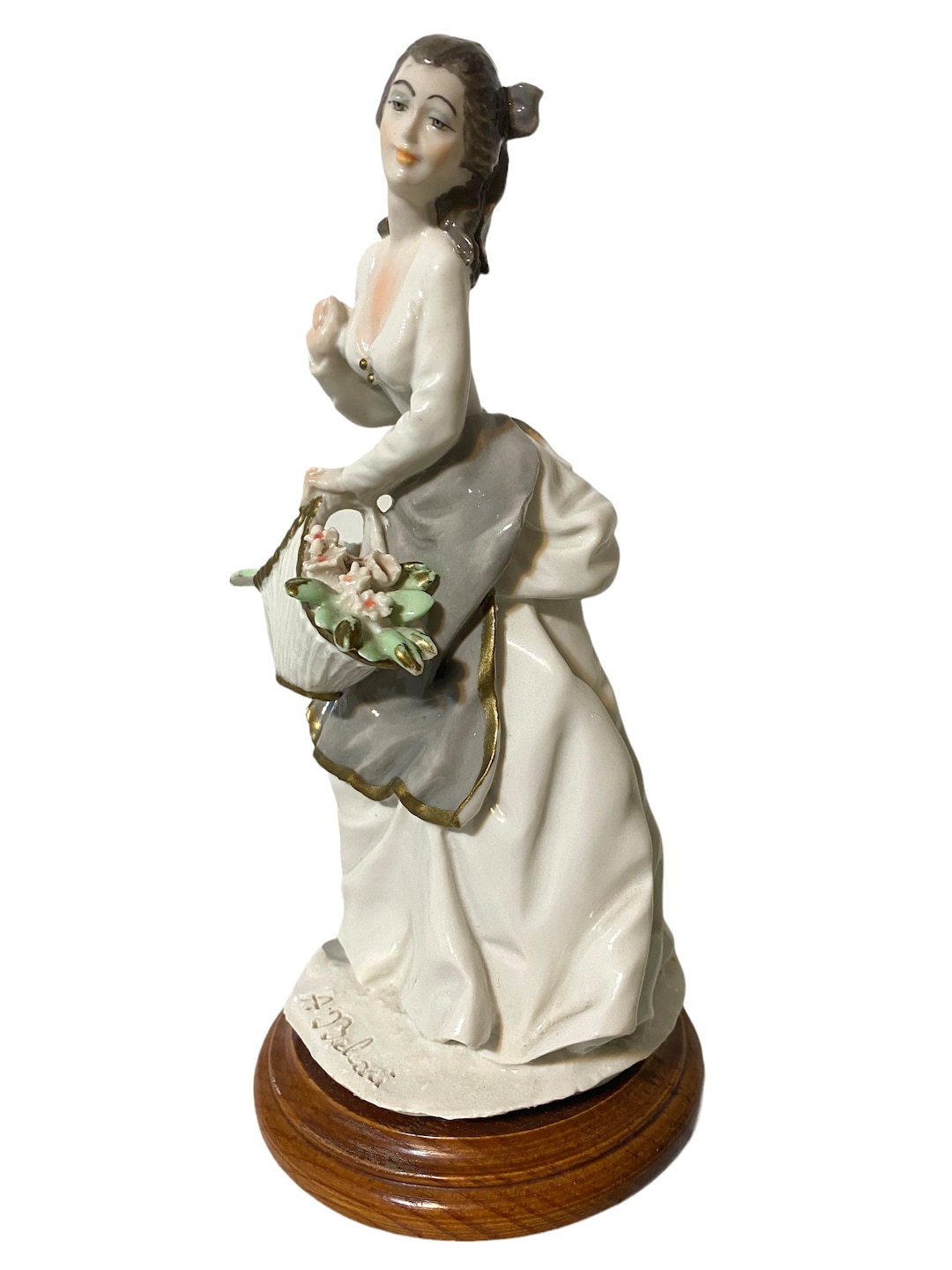 Vintage A Belcari Woman With Flowers Figurine Signed - Etsy
