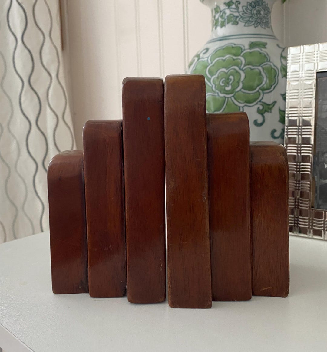 Vintage Art Deco Wooden Bookends - Etsy