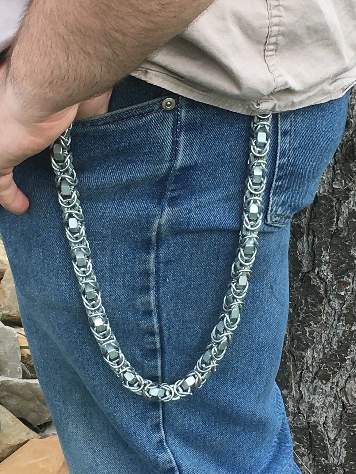 5 - Hex Nut Byzantine - Handcrafted - Chainmail Wallet Chain - 14 Gauge ...