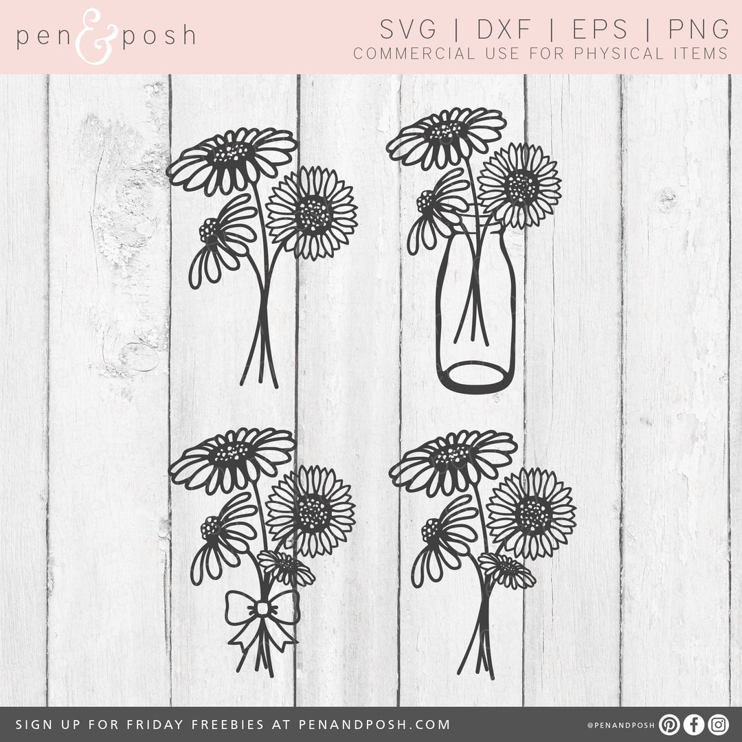 Flowers SVG - Handdrawn Flowers - Flower Cut File - Flower Bouquet SVG ...