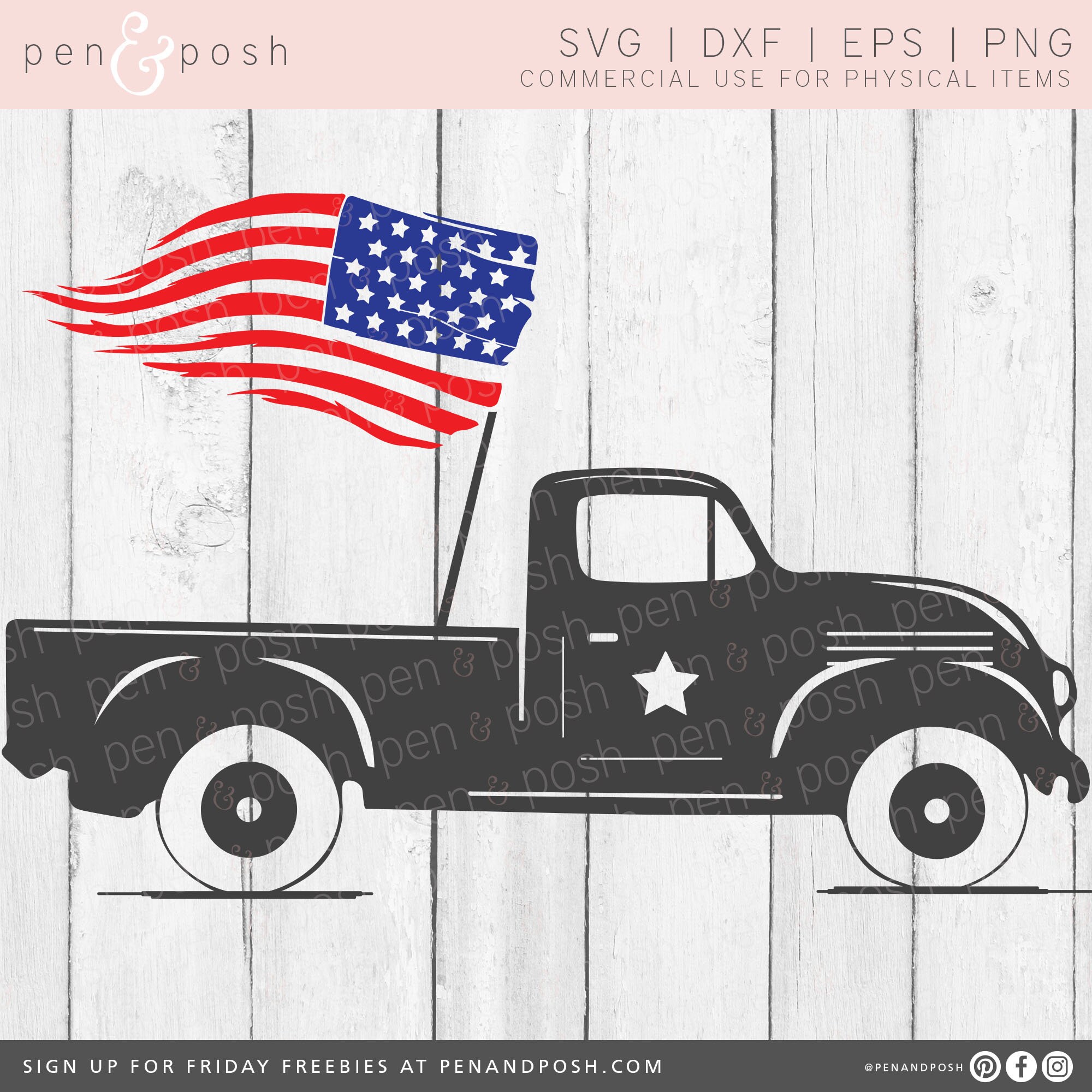 Flag Truck SVG - Truck SVG - July 4th SVG - Old Truck Svg - Truck Cut ...