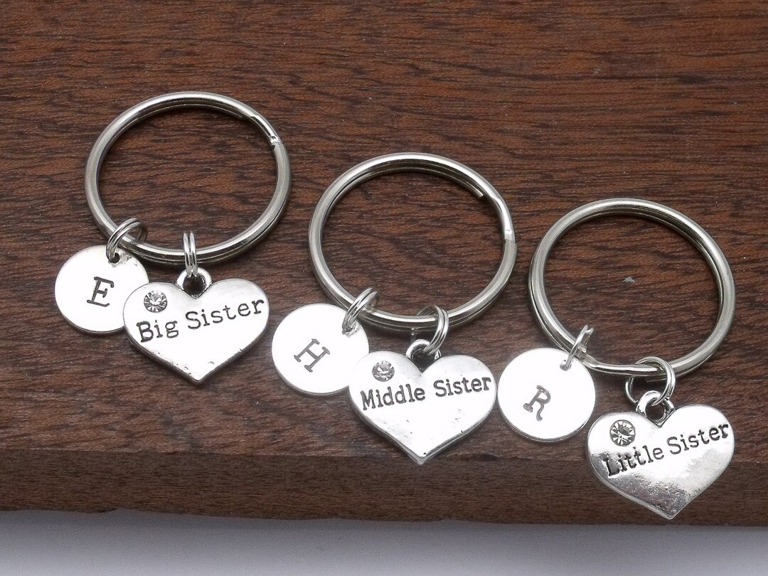 Big Middle Little Sister Initial Keyring Gift, 3 Sisters Keyrings, 3 ...