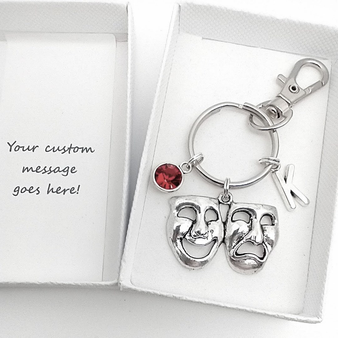 Theatre Mask Drama Keyring Keychain Gift, Personalised Boxed Gift With ...
