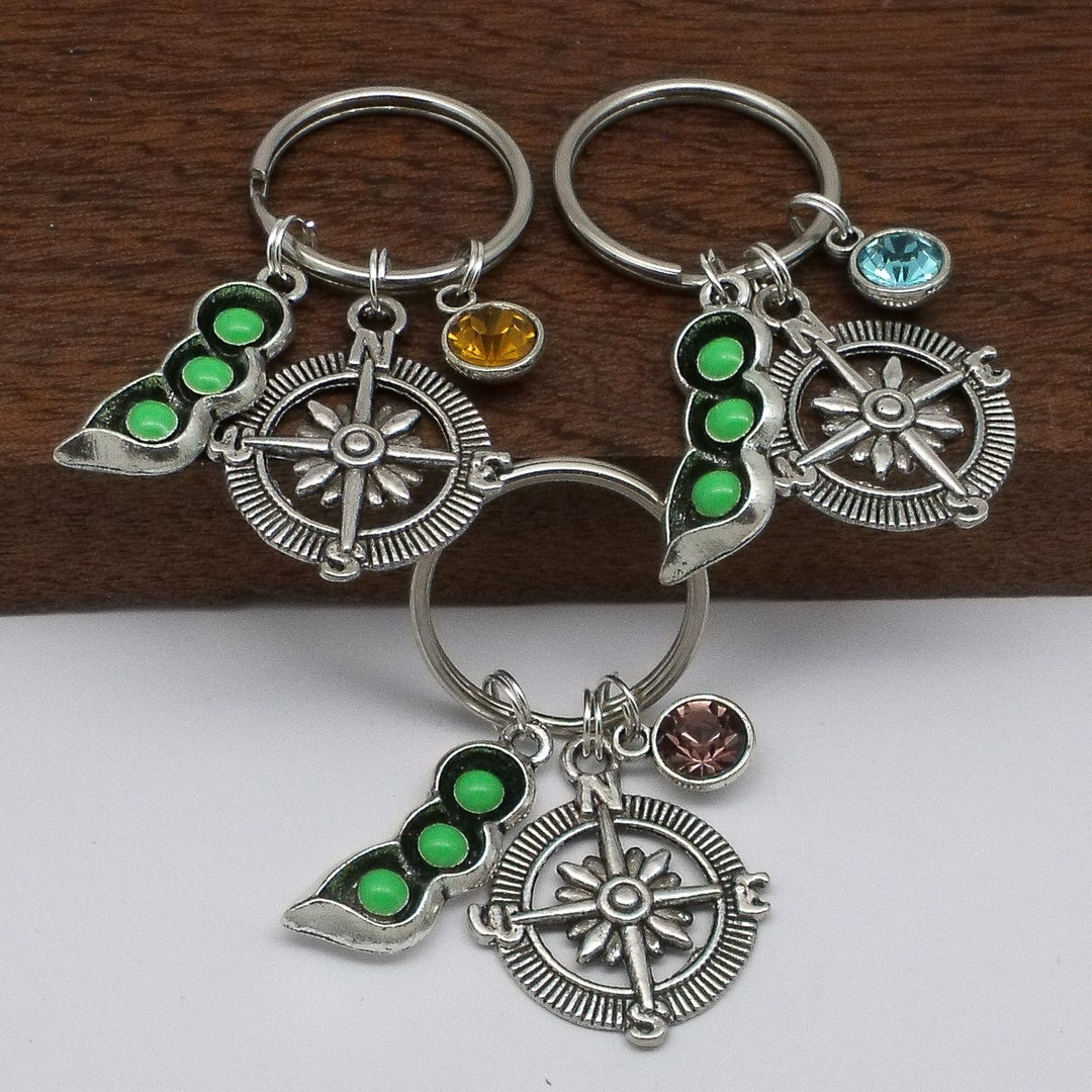 Set of 3 Best Friends Peas in a Pod Compass Keyring, Personalised ...