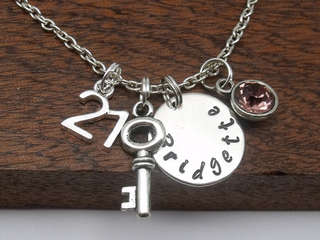 21st Birthday Name Necklace, 21st Key Necklace Gift, Birthstone ...