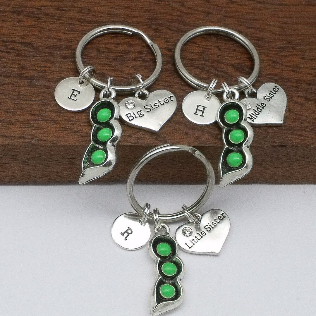 Big Middle Little Sister Initial Keyring Gift, 3 Peas in a Pod, 3 ...