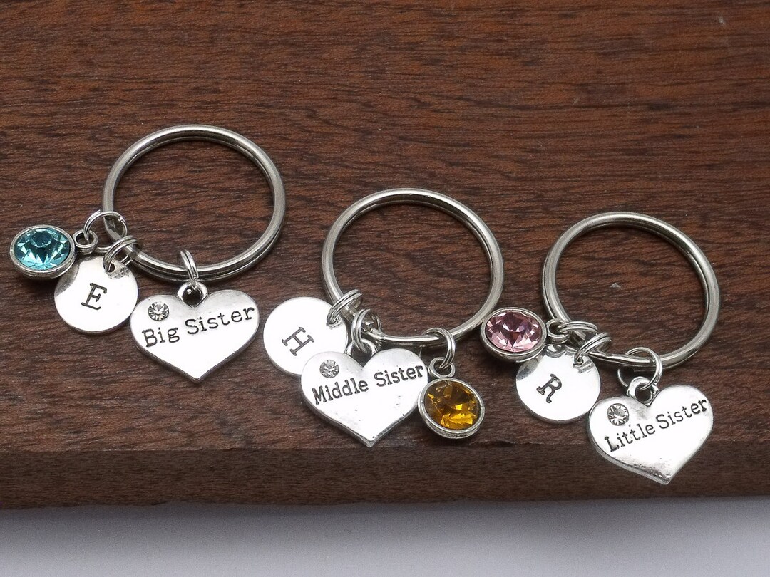 Big Middle Little Sister Initial Keyring Gift, 3 Sisters Keyrings, 3 ...