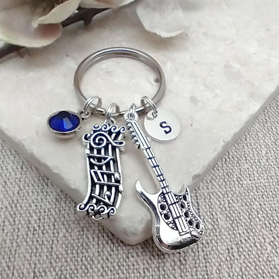 Electric Guitar Keyring, Guitarist Rock Music Theme Keychain ...