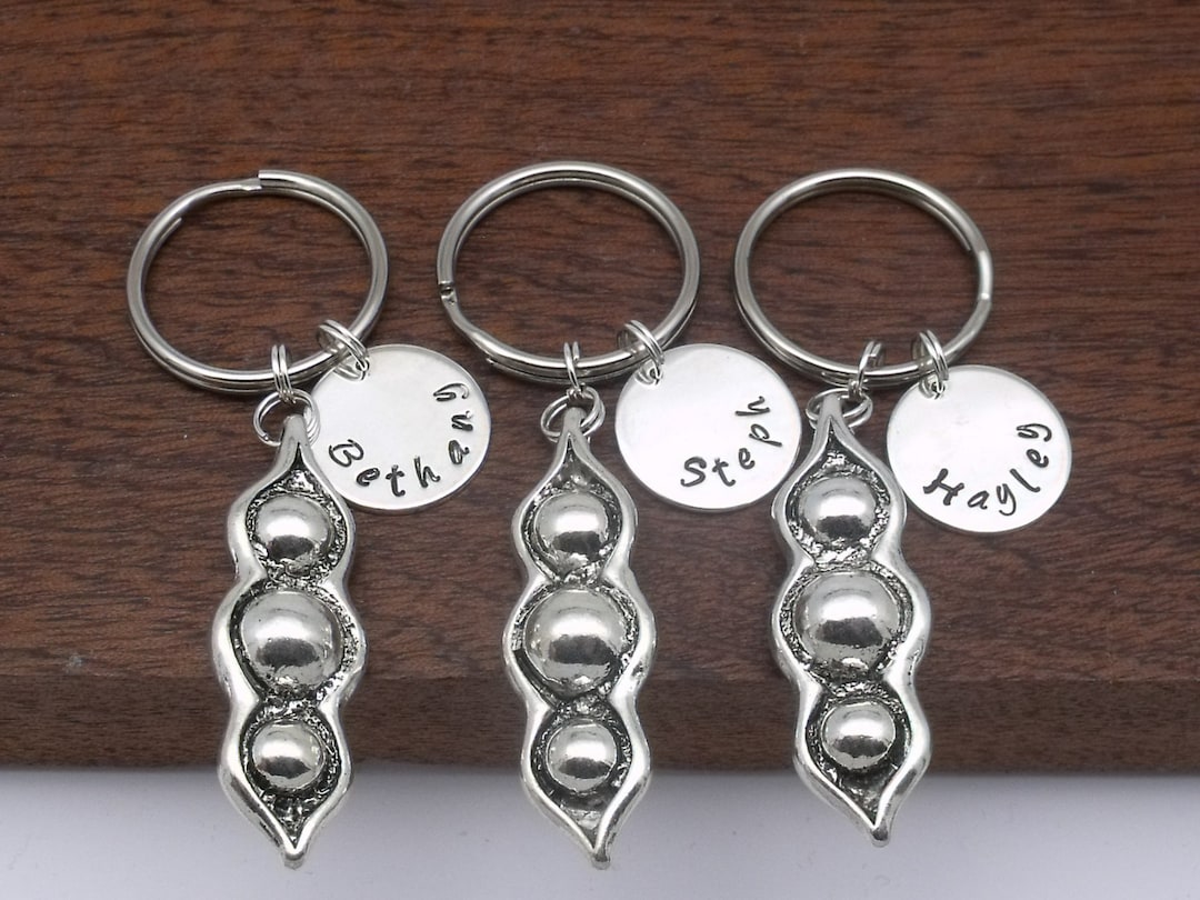 3 (three) Peas in a Pod Custom Name Keyring Set Gift, Set of 3 Peas in ...
