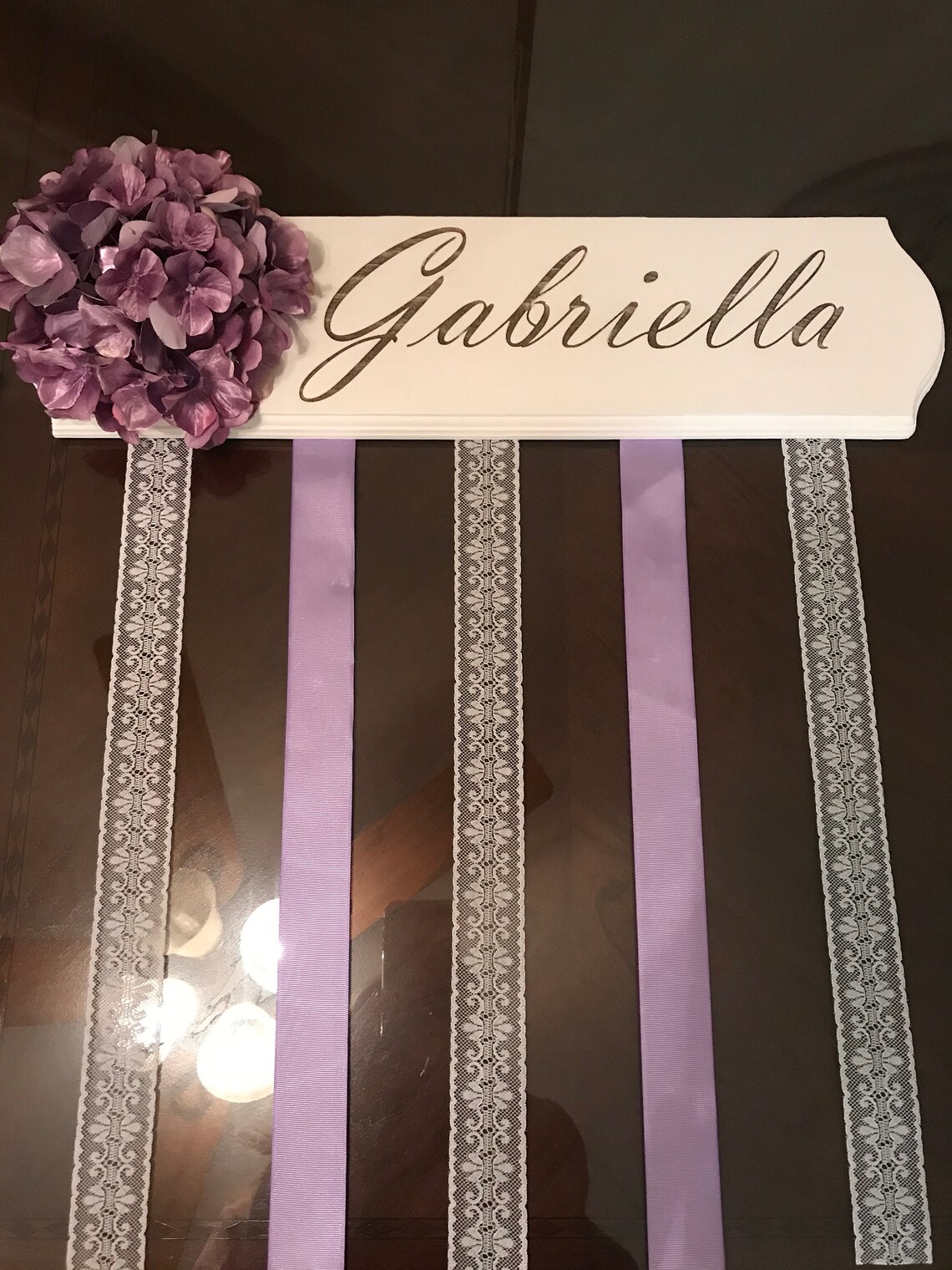 Custom Engraved Flower & Name Bow / Clip Holder / Storage - Etsy