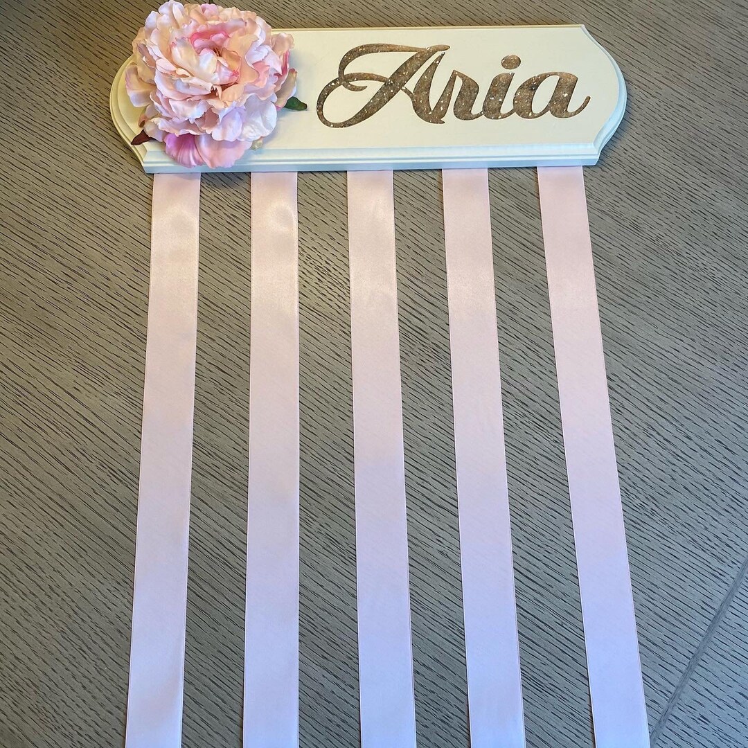 Custom Engraved Flower & Name Bow / Clip Holder / Storage - Etsy