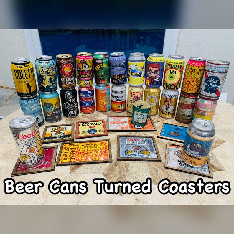 Beer Cans Turned Into Coasters With Wood Frame | Etsy