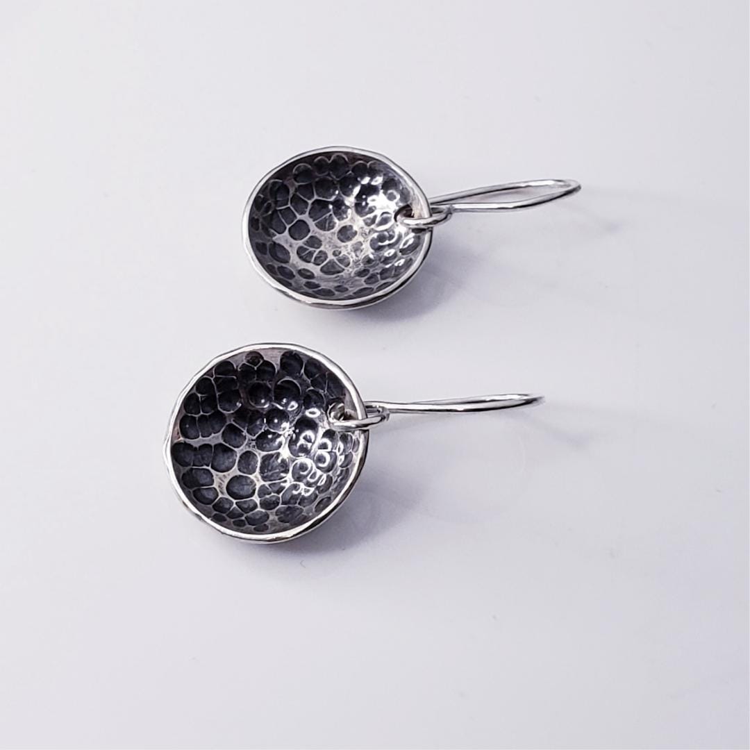 Inverted Hammered Shiny Silver Disc Earrings Reverse Silver Disc ...