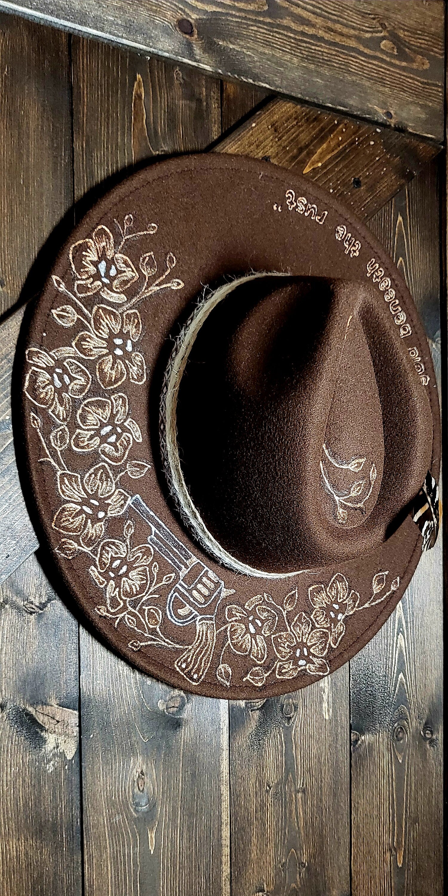 Brown Suede Cowboy Fedora Hat Burned, Painted, and Embellished With ...