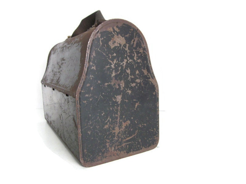 Vintage Black Pull-out Style Lunchbox Old Industrial Domed Rusty Black ...