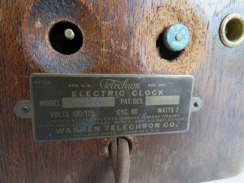 Vintage Telechron Alarm Clock Old Wood Framed Electric Clock Telechron ...