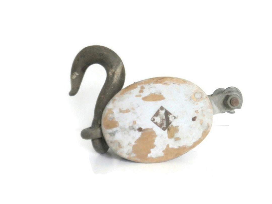 Vintage Gray Pulley | Old Wood Rustic Pulley W/metal Hook & Wheel ...