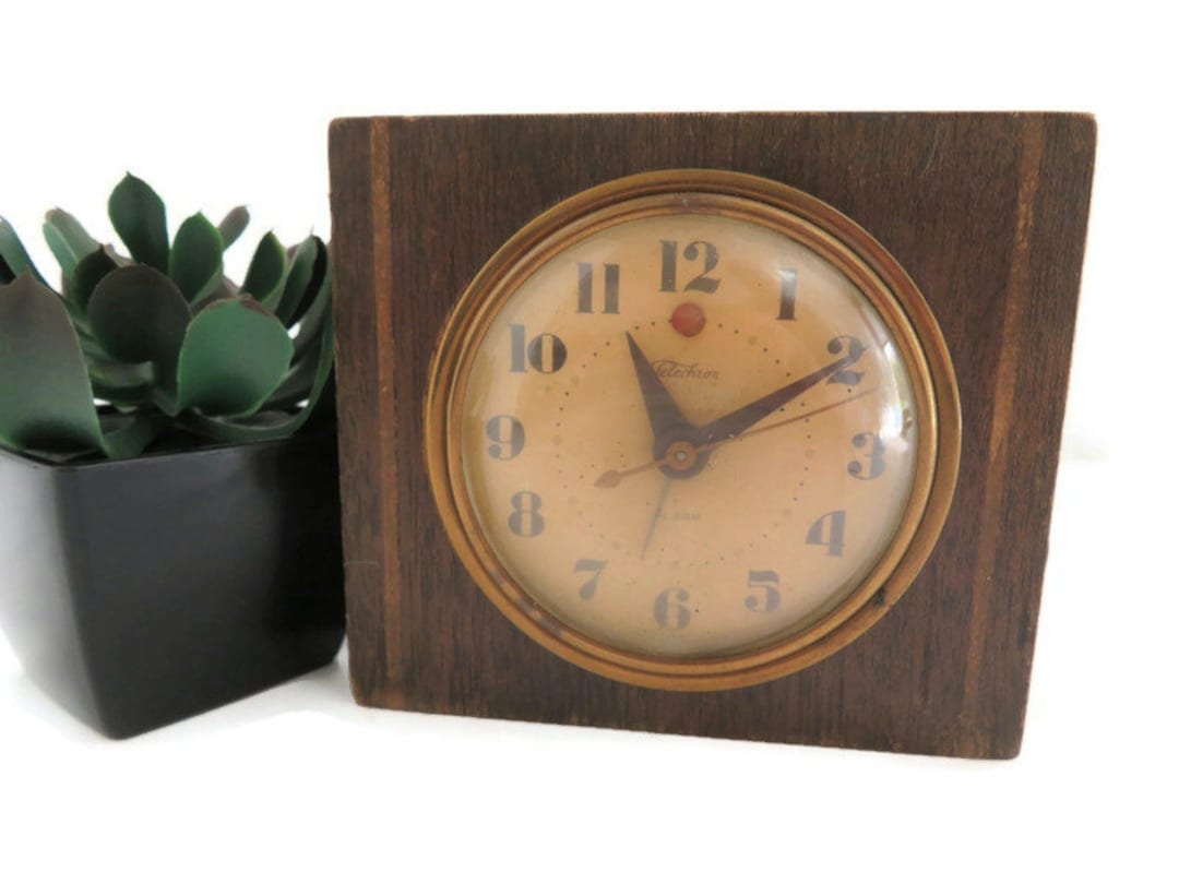 Vintage Telechron Alarm Clock - Old Wood Framed Electric Clock ...