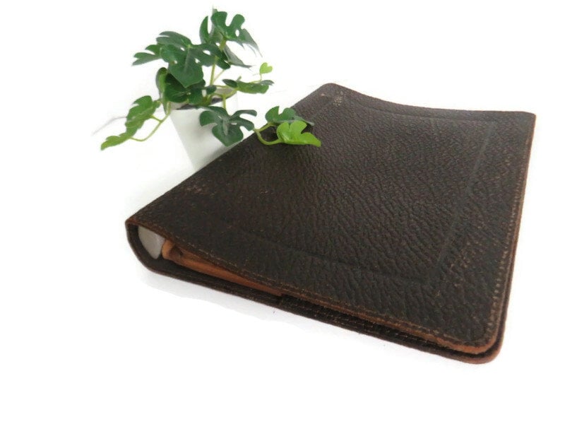 Vintage ACME Leather 3-ring Notebook Old Brown Pebbled Genuine Leather ...