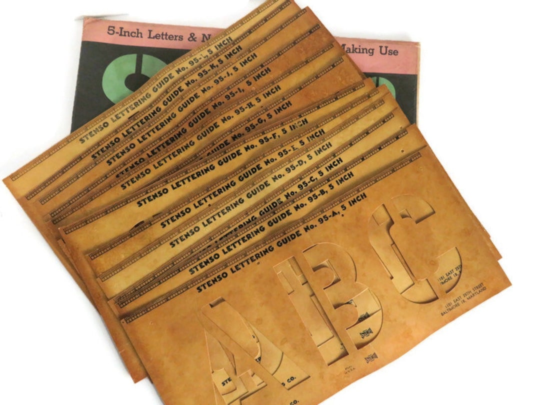 Vintage STENSO 5" Stencil Set - 1954 Lettering Guide Set No. 95 ...